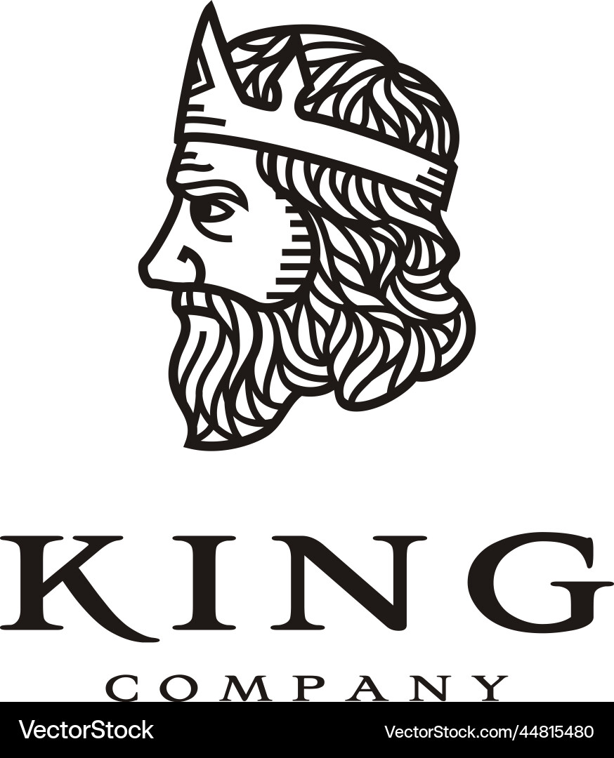Old man beard mustache face crown lord king logo Vector Image