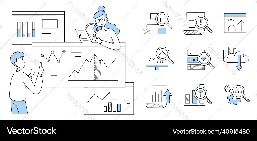 People research data analytics doodle icons Vector Image