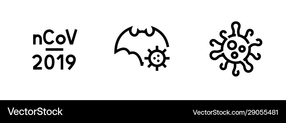 Bat virus causative agent 2019-ncov editable line Vector Image
