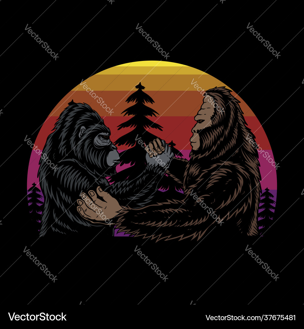 Bigfoot und Gorilla Brüder retro Lizenzfreies Vektorbild