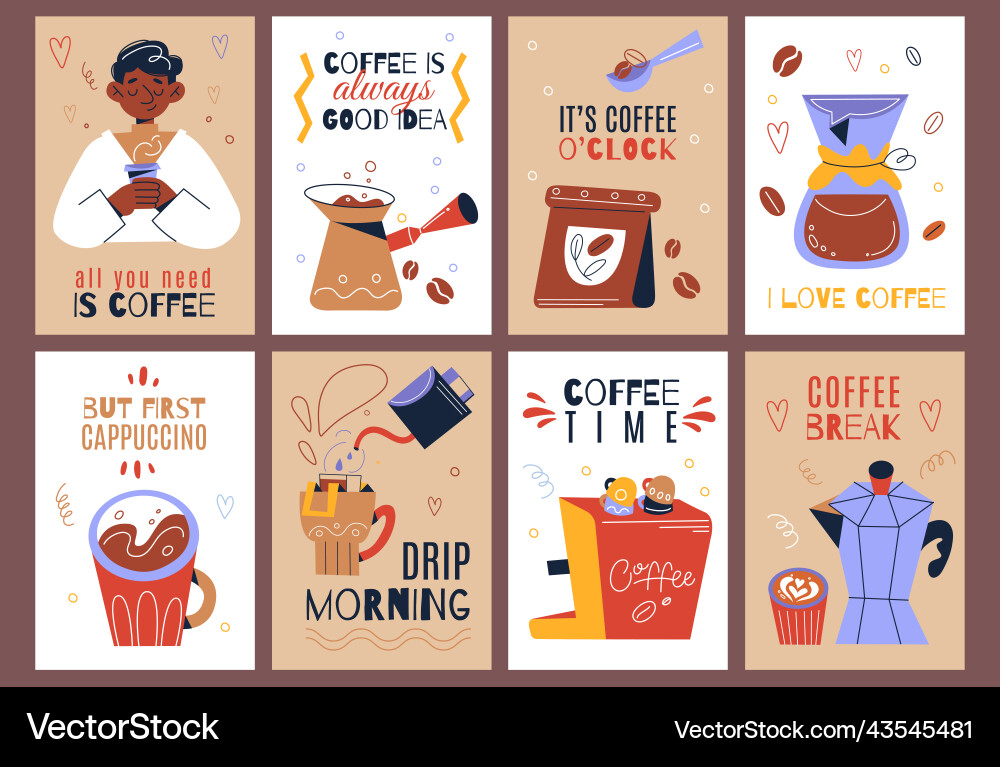 Coffee cards breakfast food and hot drinks Vector Image