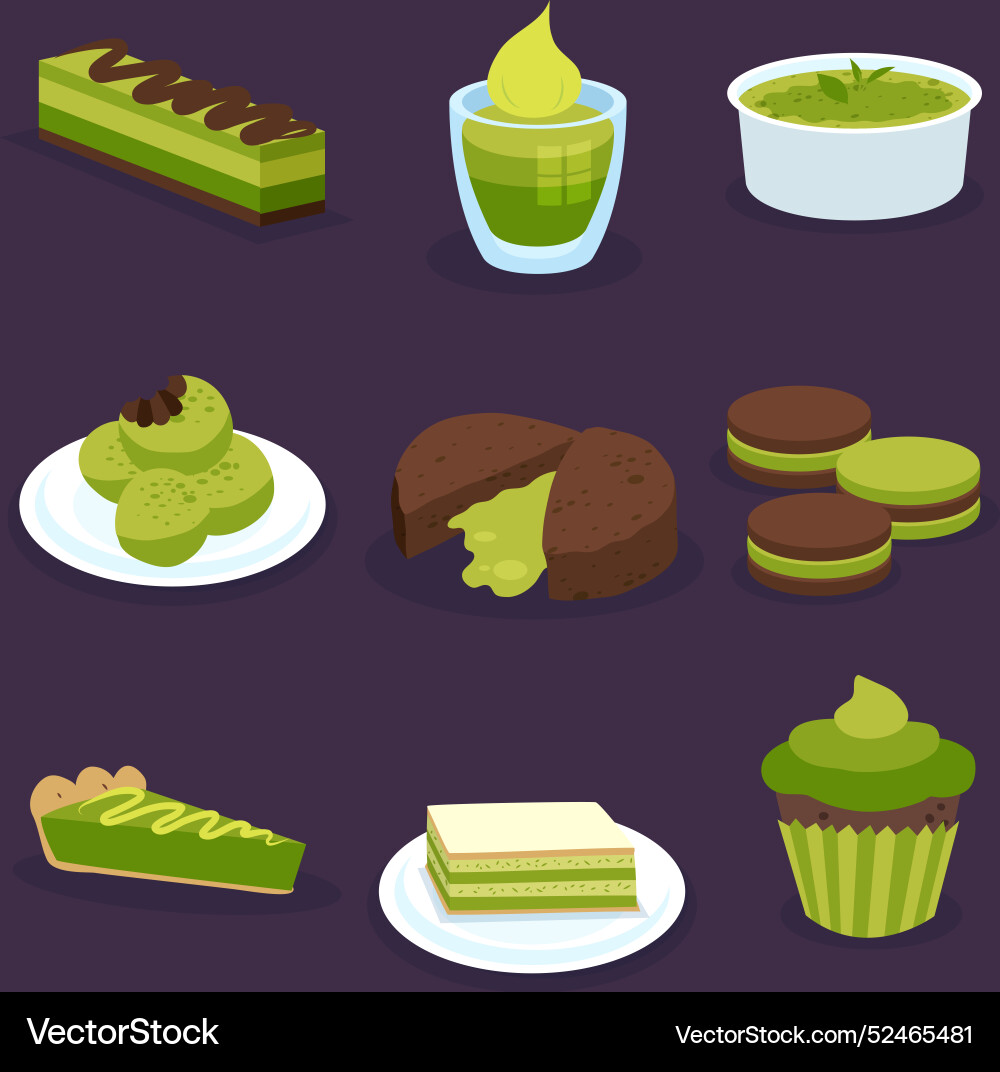 Matcha dessert set Royalty Free Vector Image - VectorStock