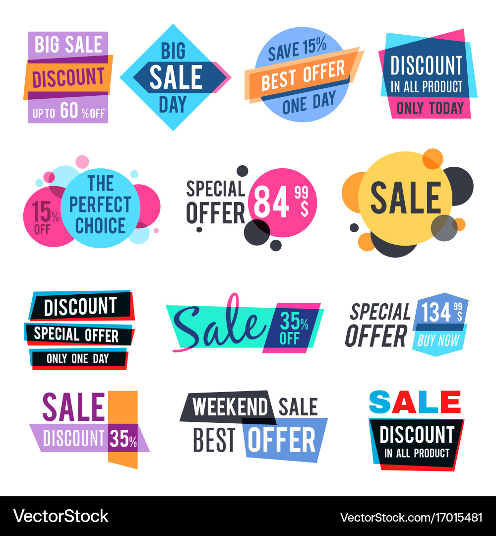 Modedesign Preisschilder und Rabattetiketten Vektorbild
