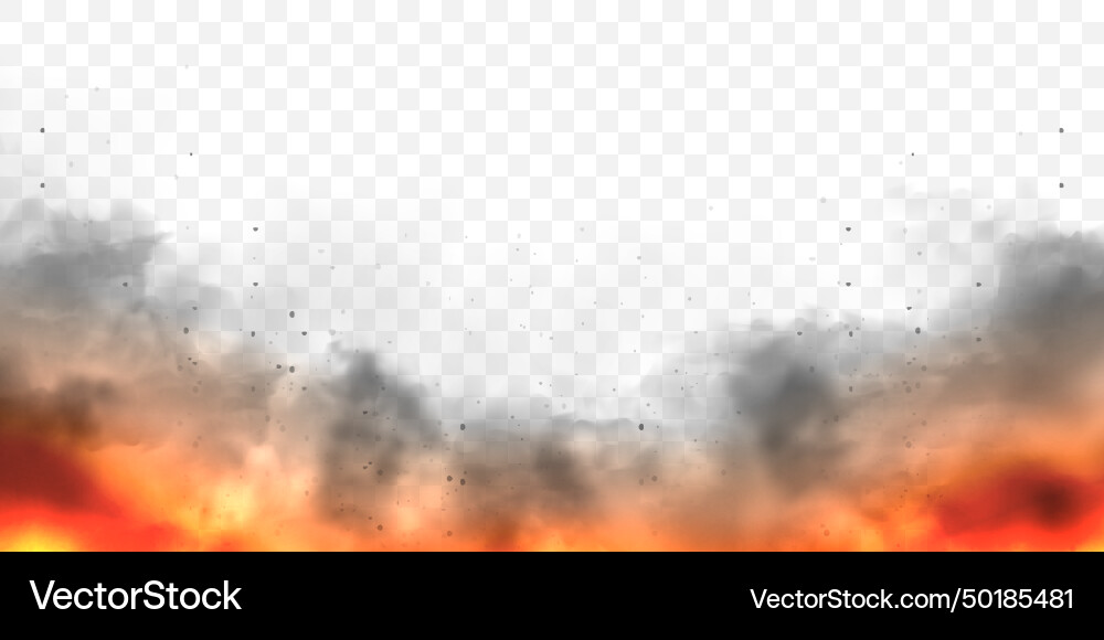 Realistic black smoke clouds and fire flame blast Vector Image