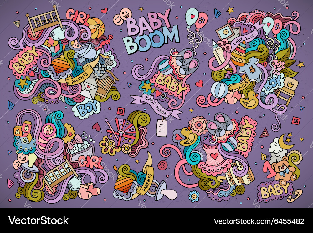 Colorful hand drawn doodle cartoon set Royalty Free Vector