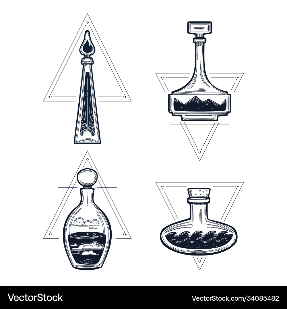 Four elements potion bottles set Royalty Free Vector Image