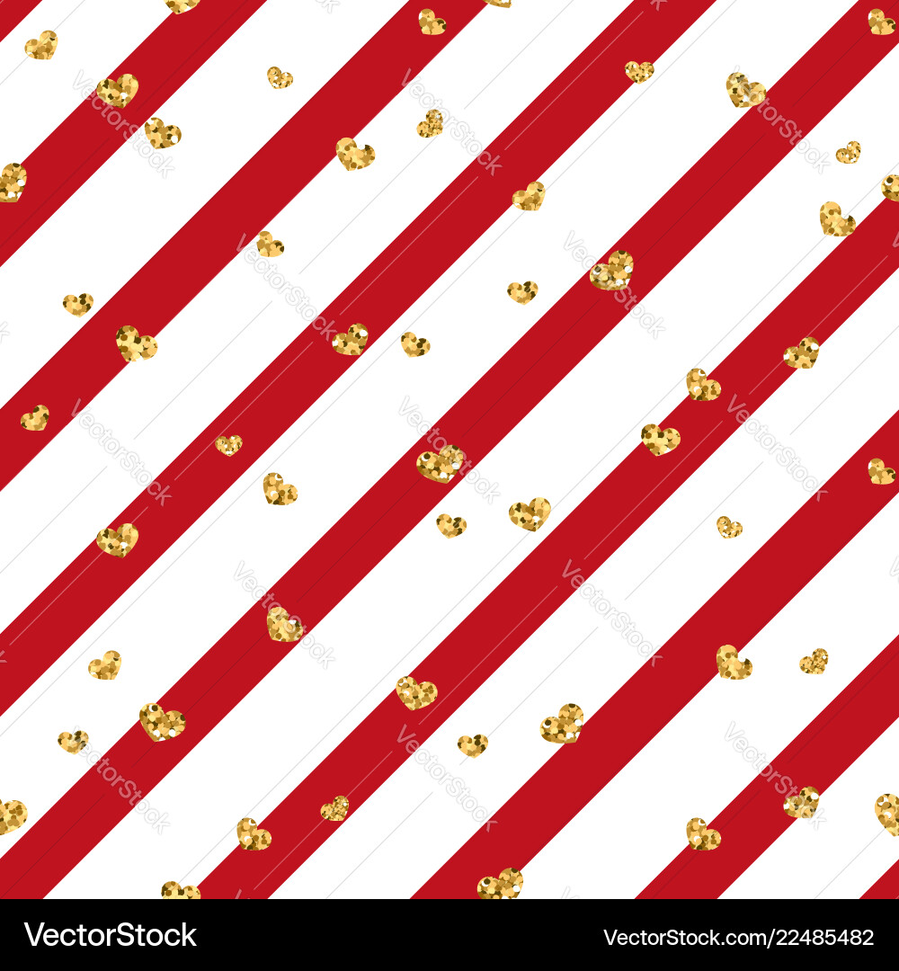 Gold heart seamless pattern red-white geometric Vector Image