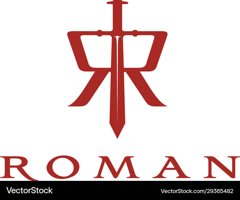 Knight sword medieval initial letter r roman logo Vector Image