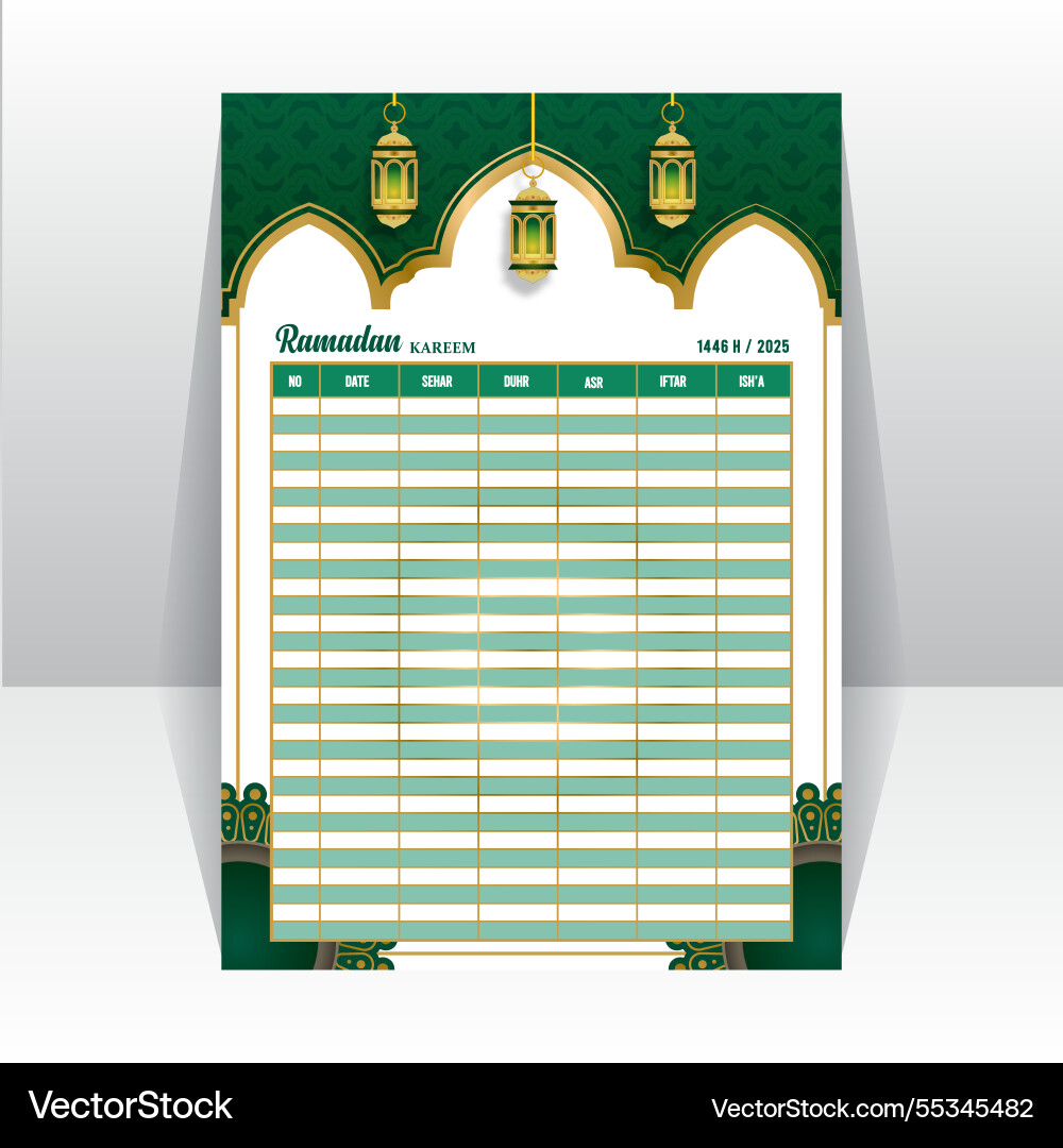 Ramadan calendar prayer schedule template Vector Image