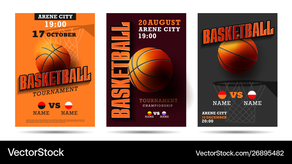 Set basketball posters with ball Royalty Free Vector Image