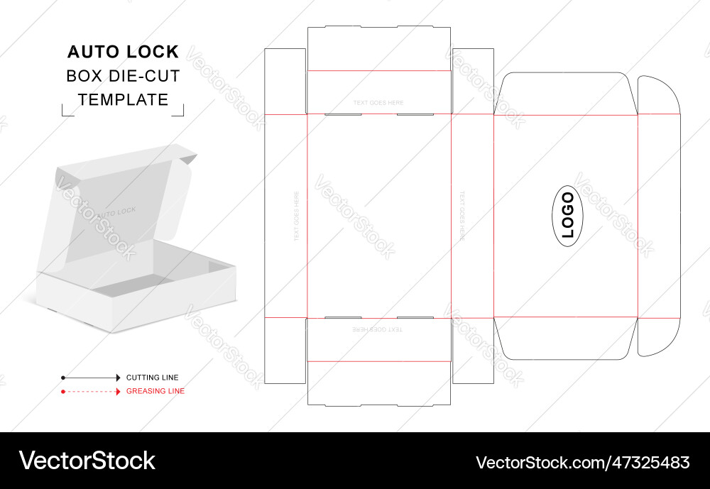 Auto lock box die cut template Royalty Free Vector Image