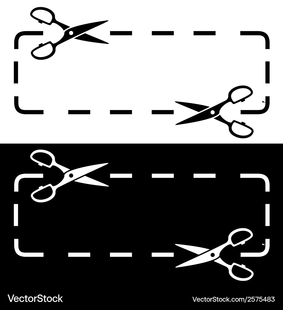 Black and white dotted line scissors Royalty Free Vector