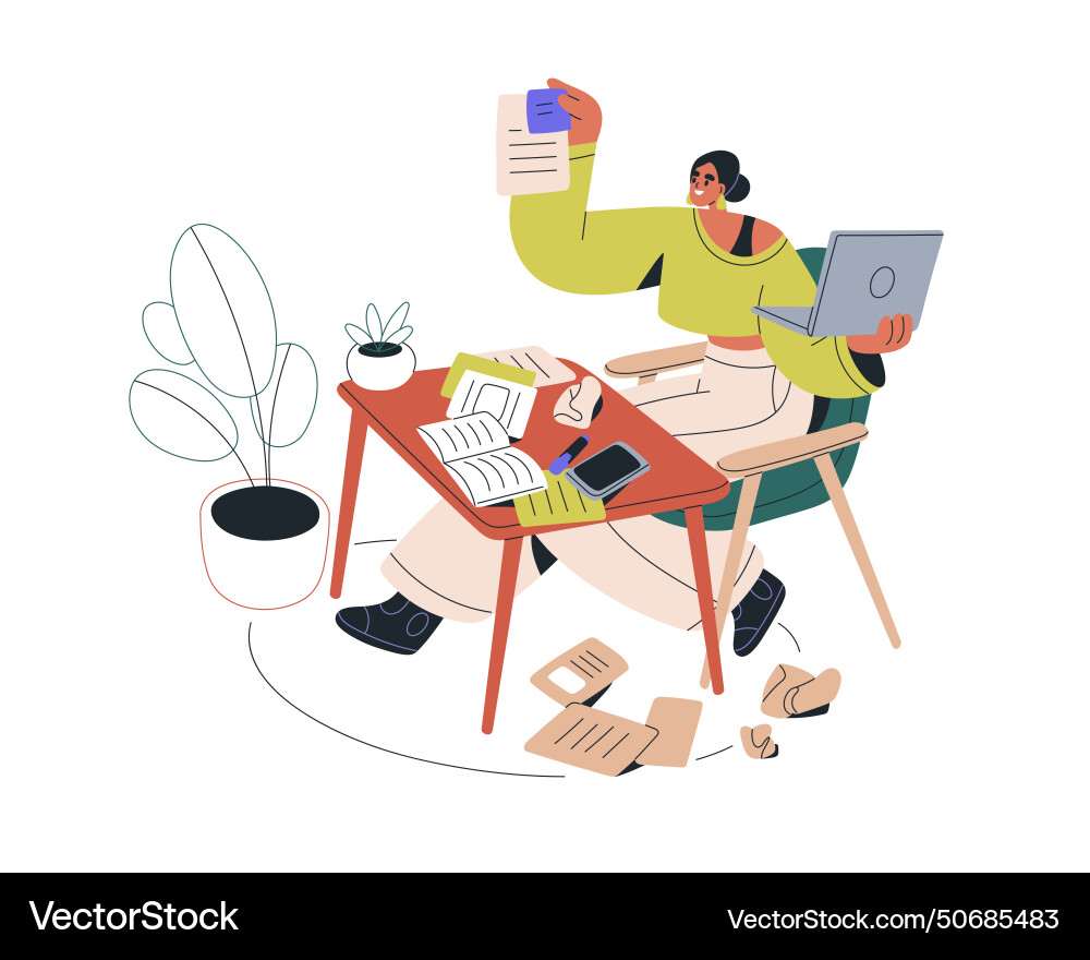 Creative work in mess chaos author screenwriter Vector Image
