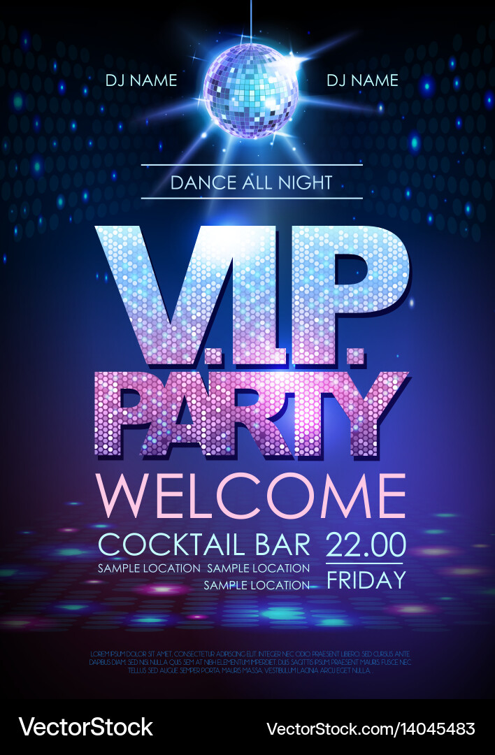 Disco ball background poster vip party Royalty Free Vector