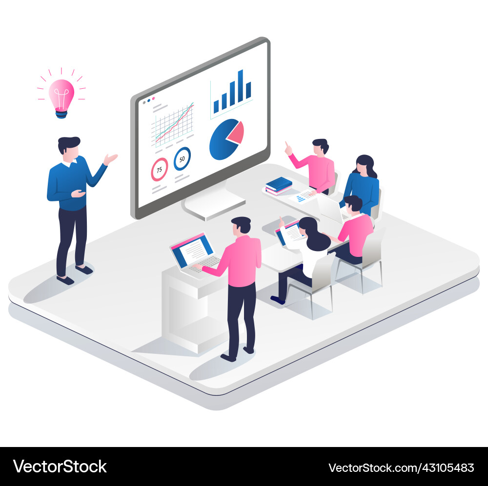Isometric concept learning to invest together Vector Image