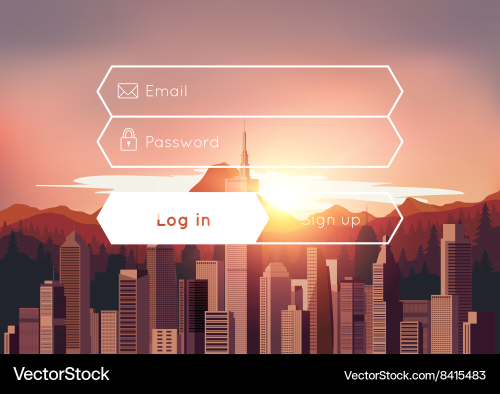 Login box with city sunset background Royalty Free Vector