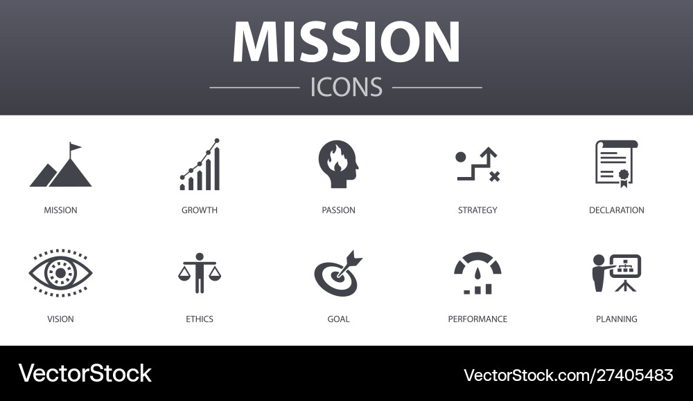 Mission simple concept icons set contains Vector Image