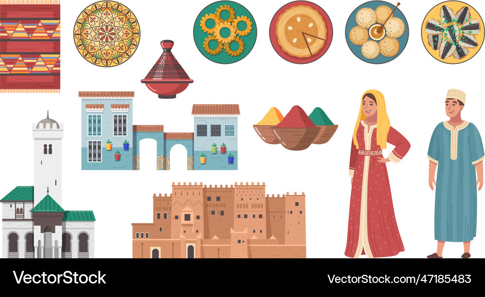 Morocco travel icon set Royalty Free Vector Image