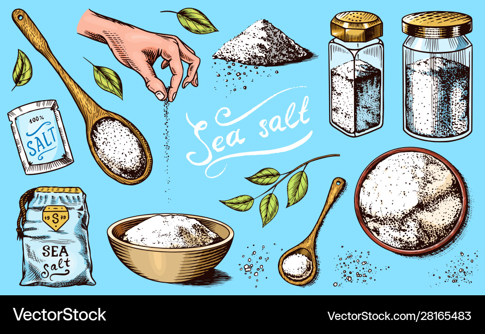 Sea salt set glass bottles packaging Royalty Free Vector