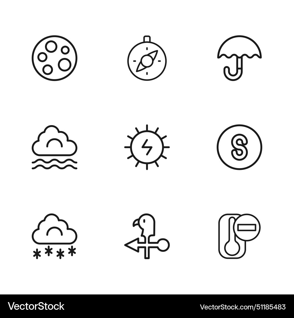 Set line rooster weather vane compass south Vector Image