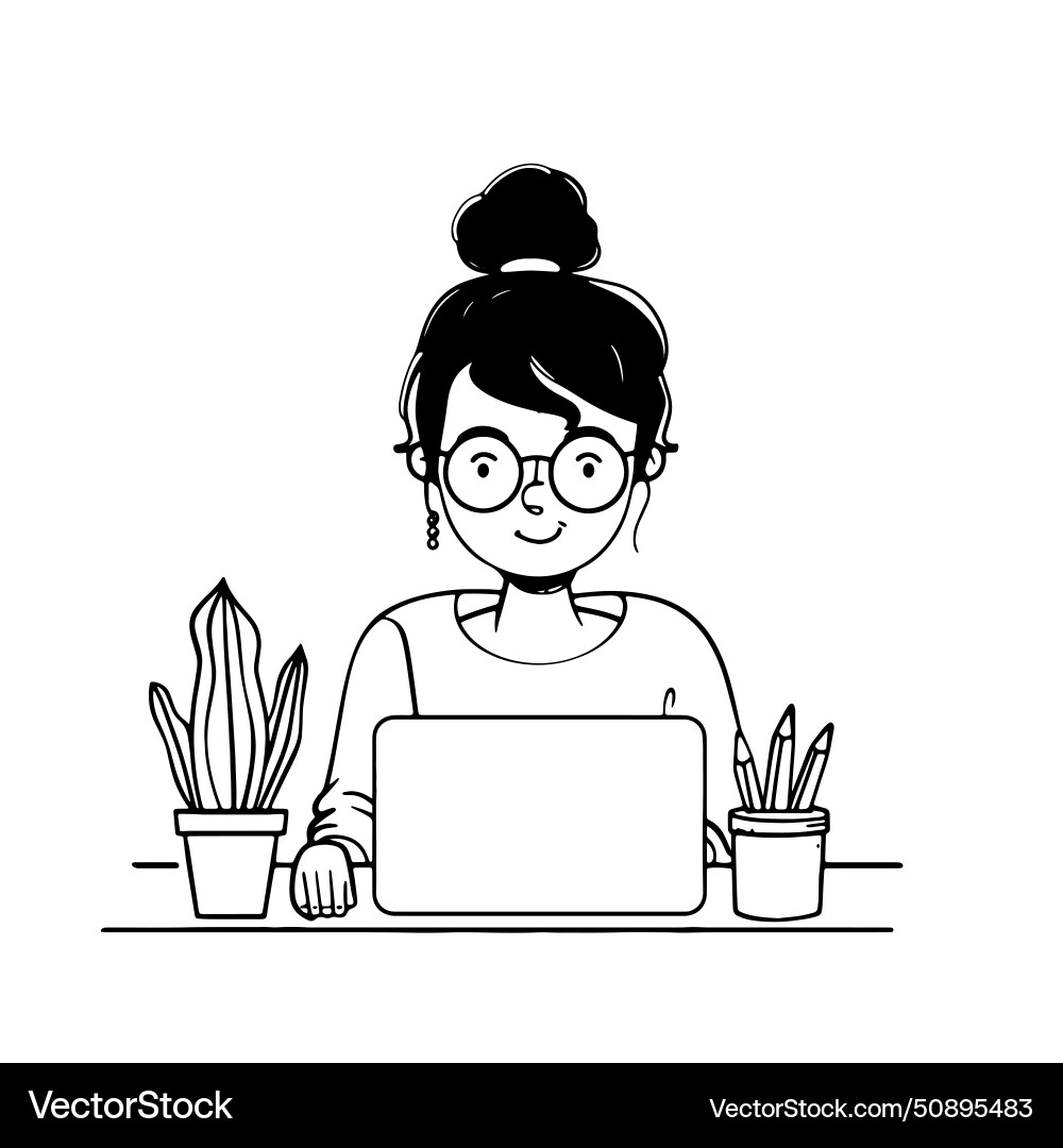 Single line art minimalist female content creator Vector Image