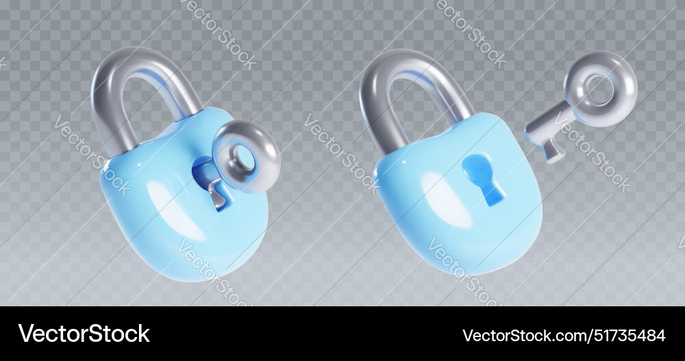 Closed and unlock of pad lock with key Royalty Free Vector