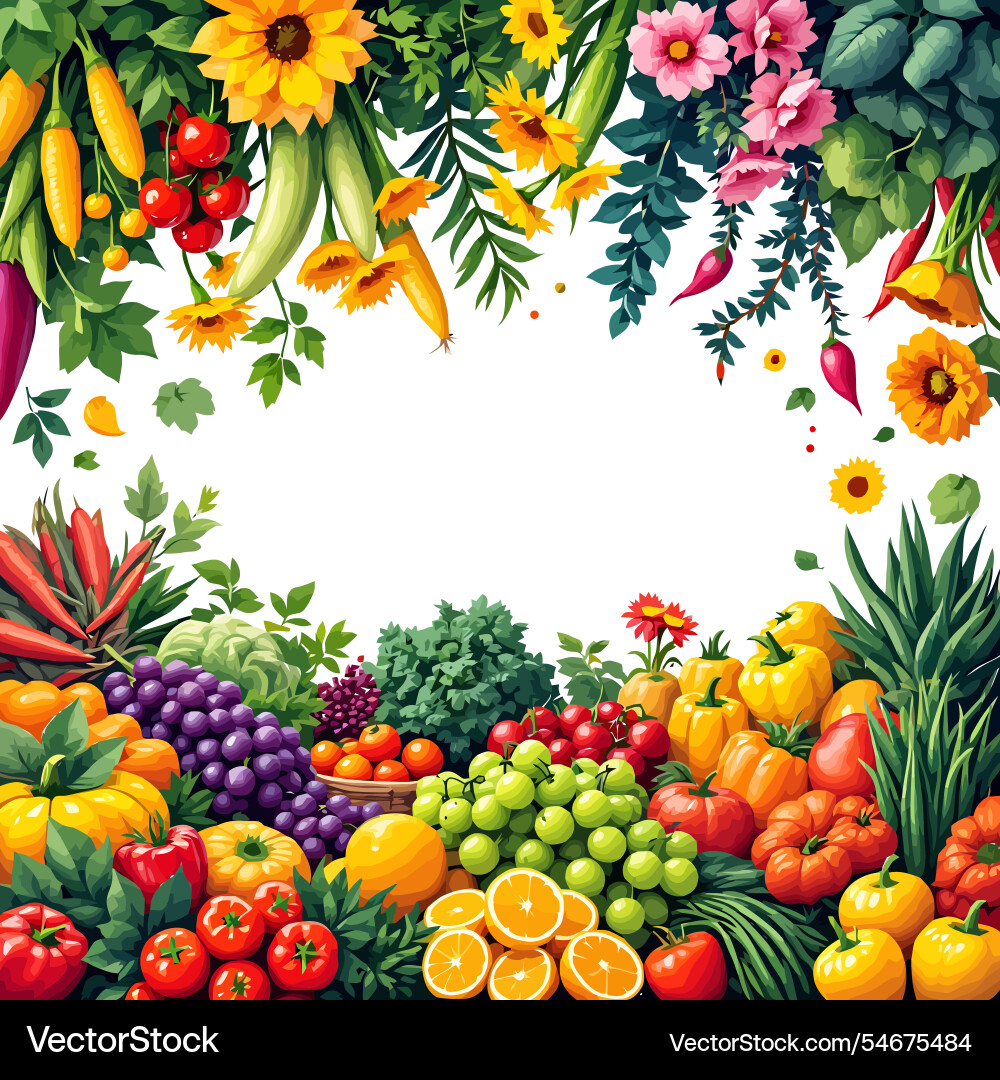 Fresh Fruit and Vegetable Arrangement Royalty Free Vector