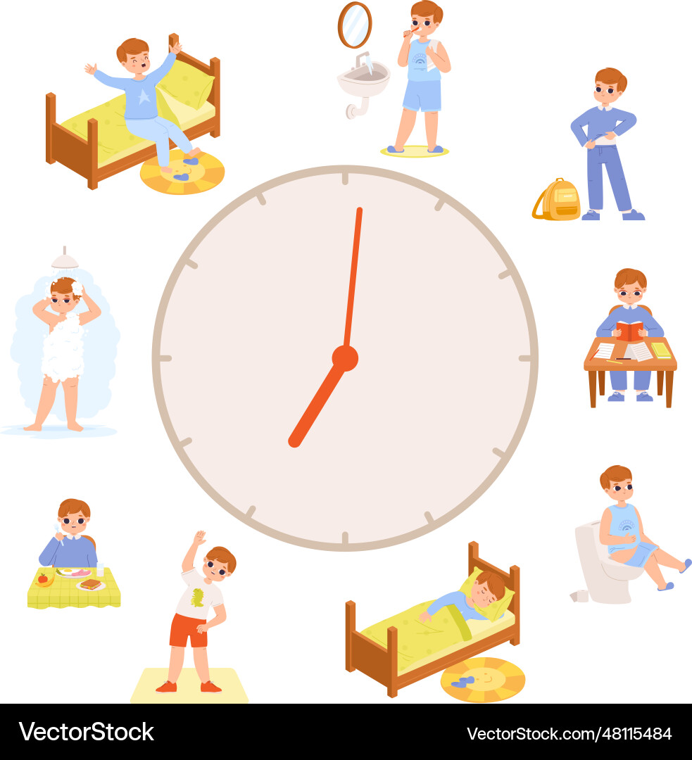 Little Boy's Daily Routine Royalty Free Vector Image
