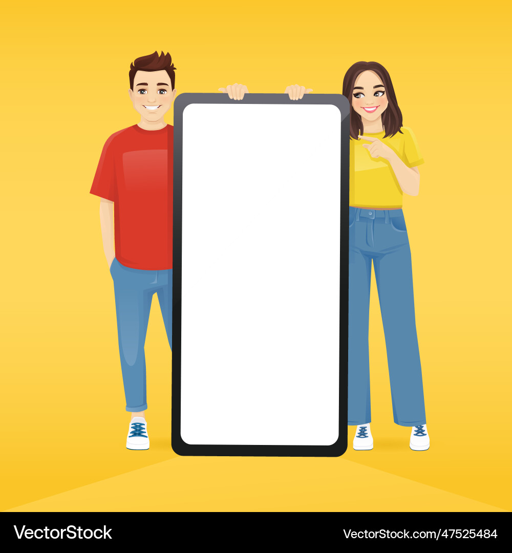 People with large phone full length Royalty Free Vector