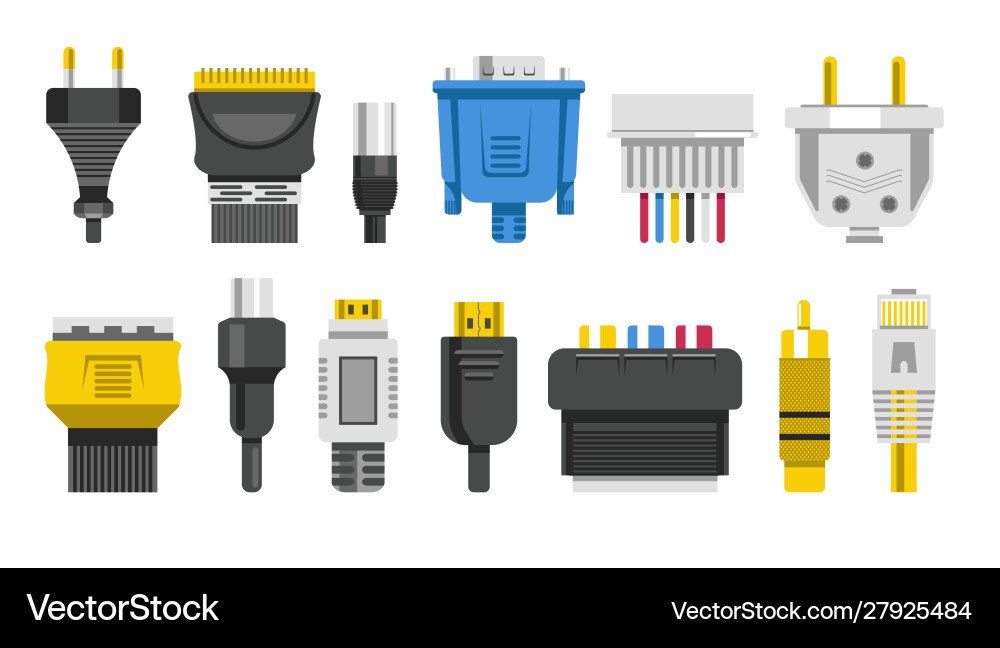 Plugs and connectors or connection cables wiring Vector Image