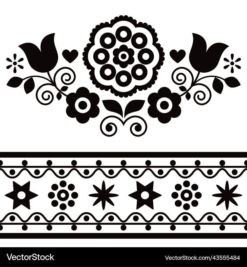 Polish folk art design elements in black Vector Image