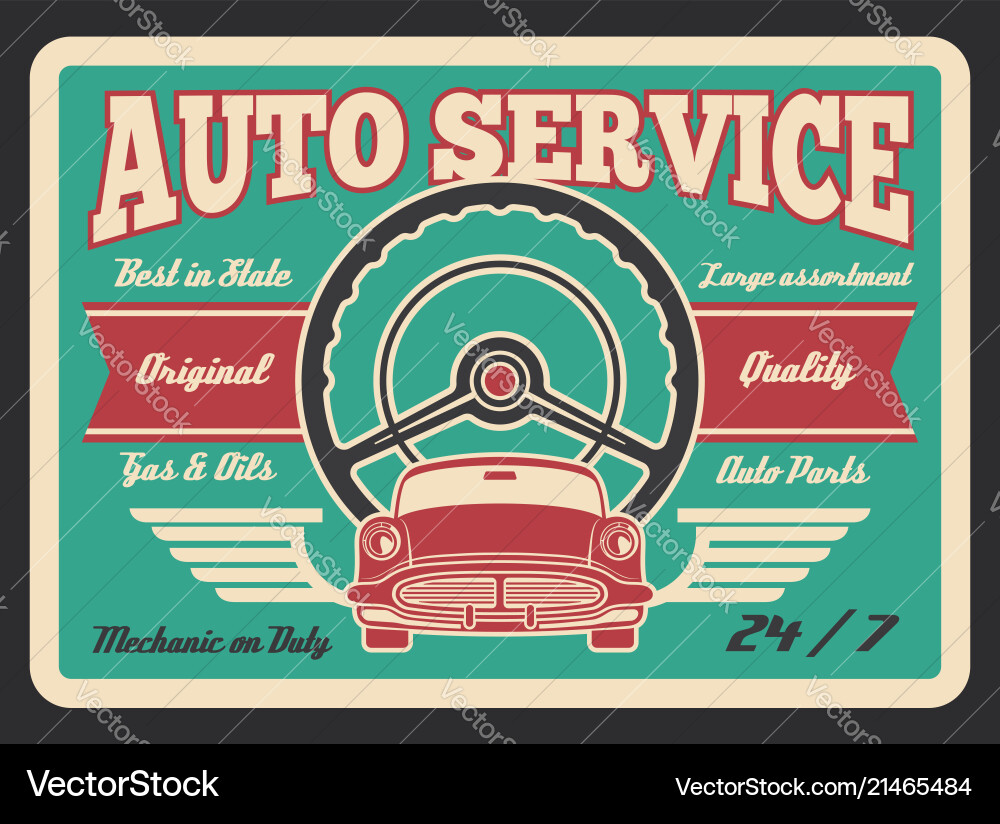 Vintage poster for car auto service Royalty Free Vector