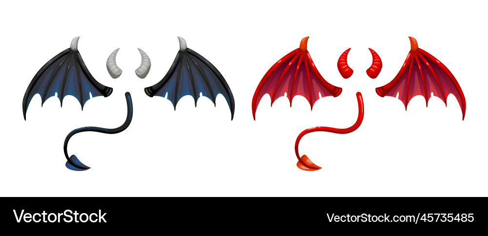 Devil tail horns and wings icons on white Vector Image
