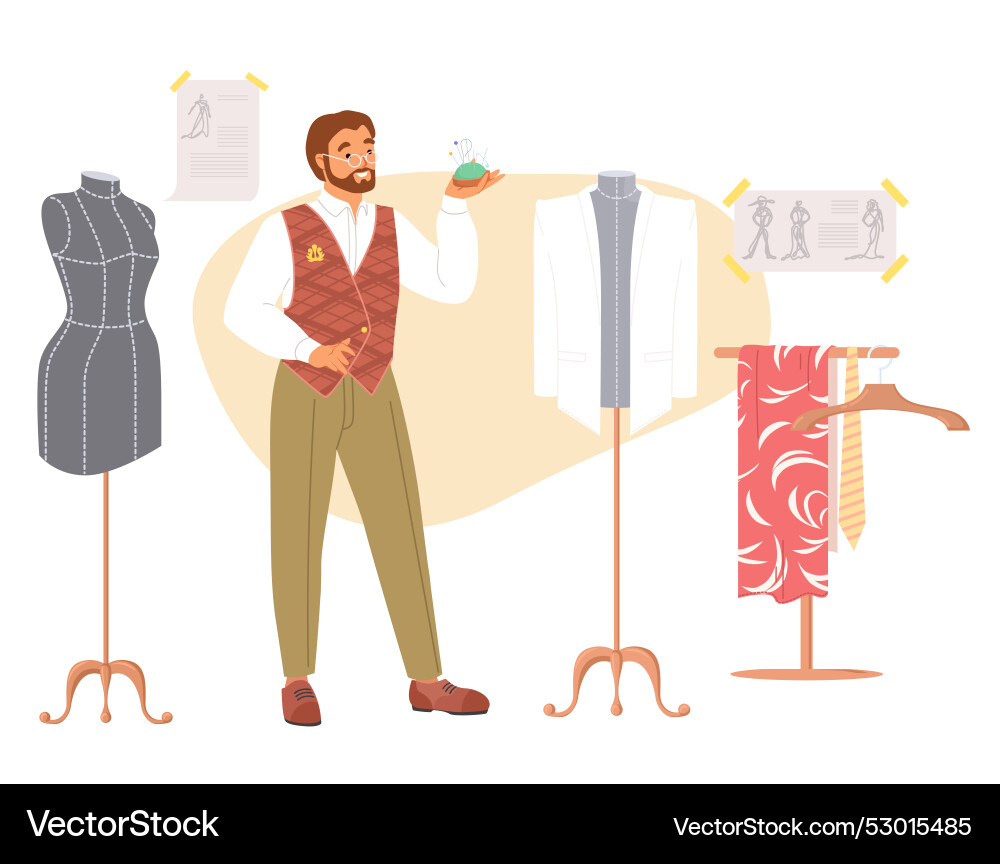Man tailor character at work Royalty Free Vector Image