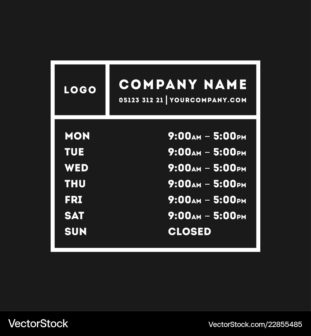 Opening Hours Sticker - Vertical Rectangle Vector Image