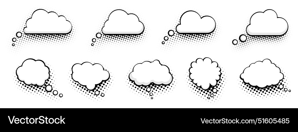 Set of comic style thought bubbles with halftone Vector Image