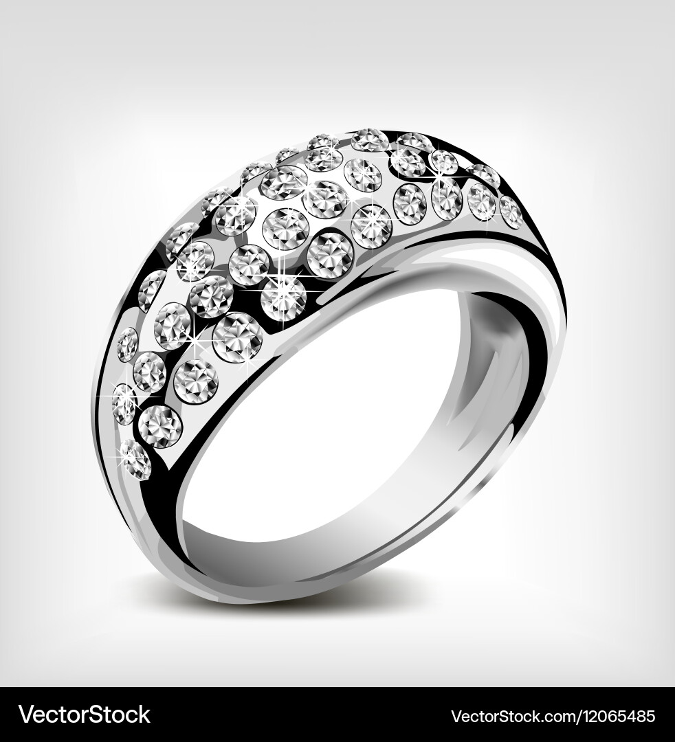 Silver wedding ring and diamonds Royalty Free Vector Image