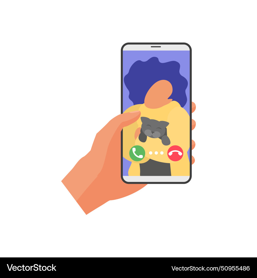 Hand holding mobile phone with video call Vector Image