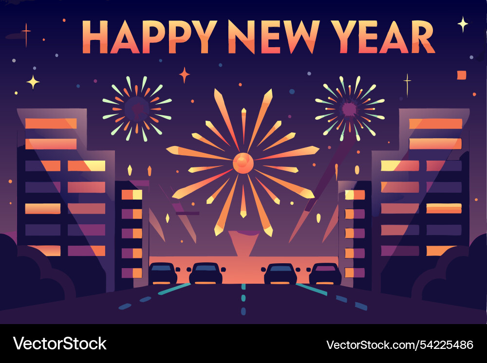Happy new year cityscape fireworks night Vector Image