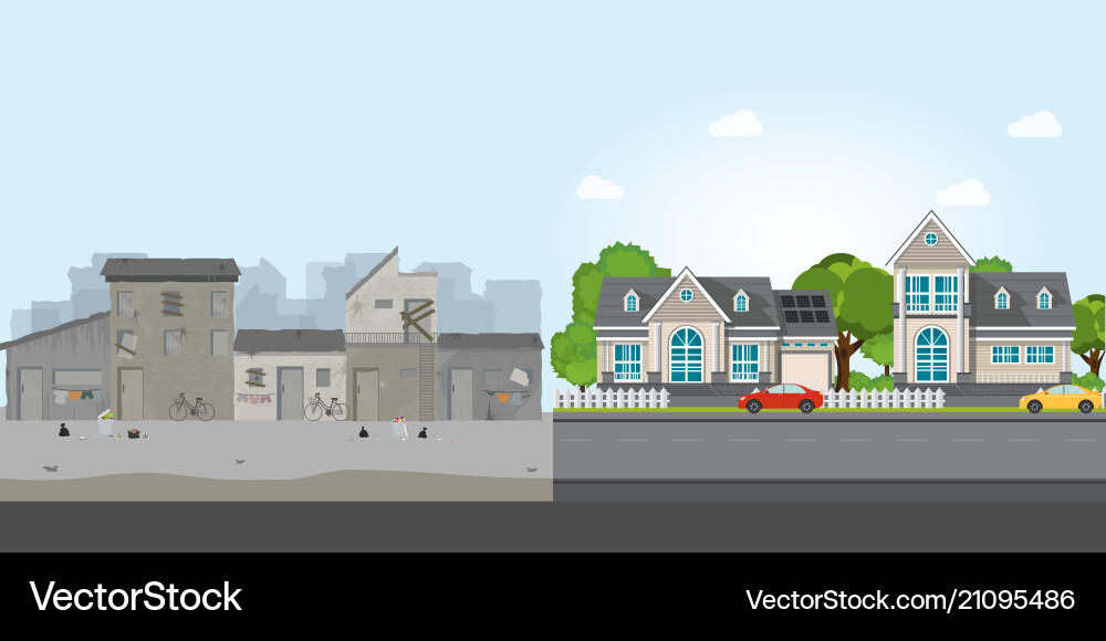 Luxushaus und Slum Lücke zwischen Armut Vektor Bild