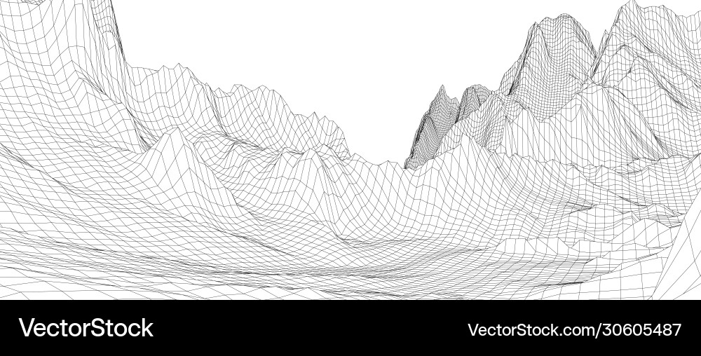 Abstract 3d wire-frame landscape blueprint style Vector Image