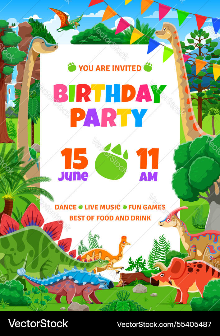 Dinosaur Birthday Party Flyer Royalty Free Vector Image