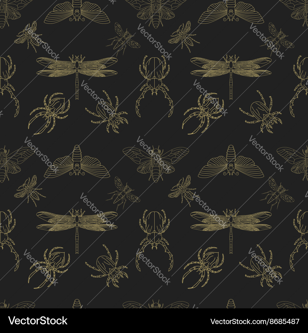 Gold and black insects seamless pattern Royalty Free Vector