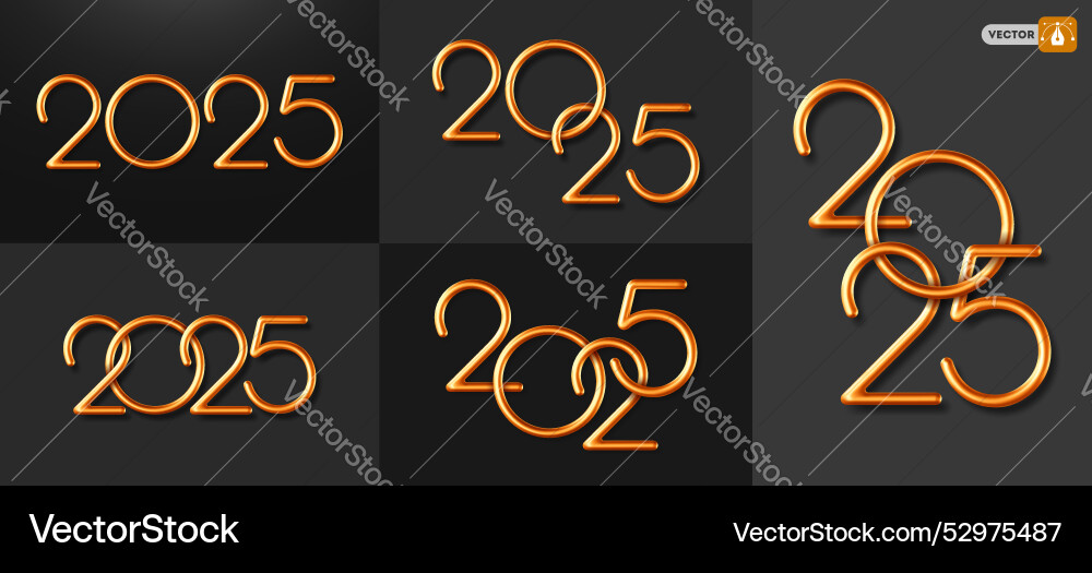 Happy new year 2025 gold logo set Royalty Free Vector Image