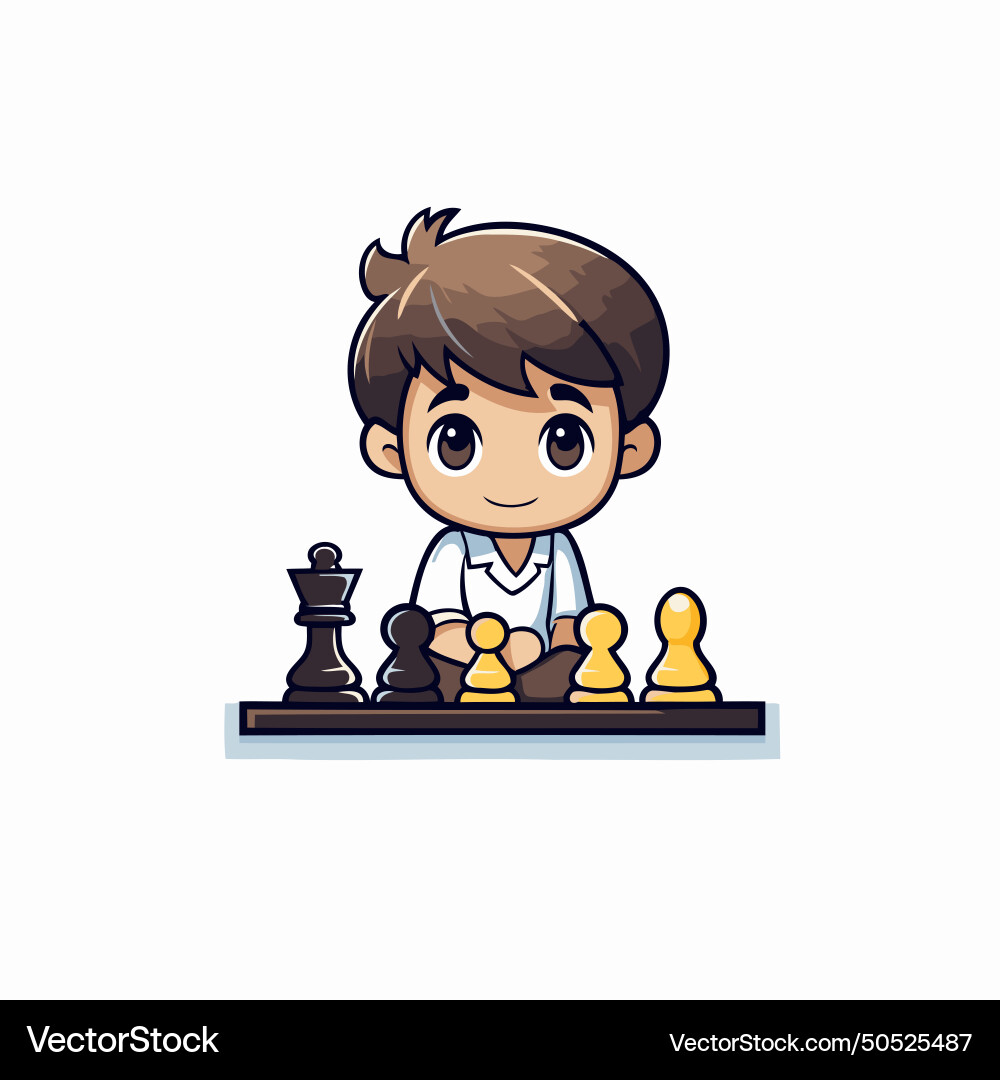 Little boy playing chess cartoon character Vector Image