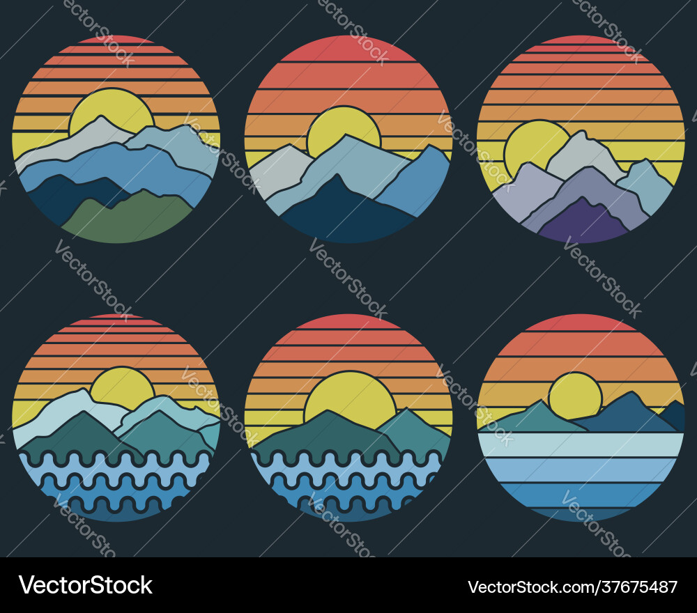 Mountain sunset retro Royalty Free Vector Image