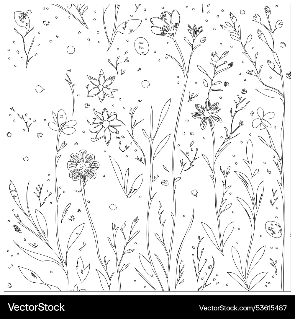 Wildflowers flower pattern outline sketch Vector Image