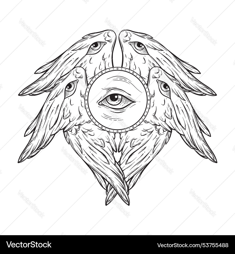 Biblische sechs Flügel Engel Seraphim mit Augen Vektorbild