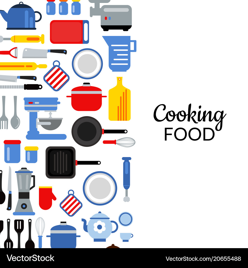 Flat style kitchen utensils background Royalty Free Vector