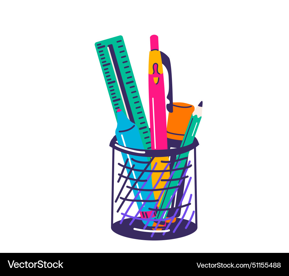 Pencil holder with school office supplies Vector Image